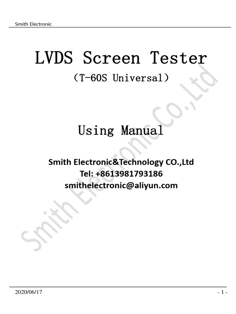 T-60S LVDS Screen Tester Manual | PDF | Power Supply | Display Resolution