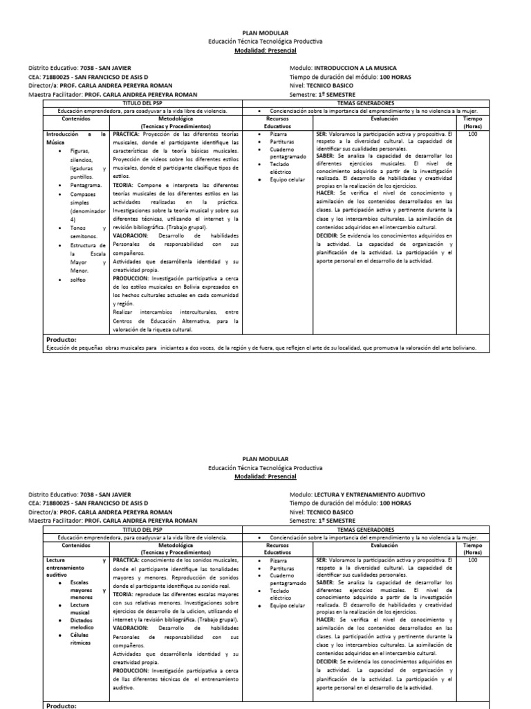 Plan Modular-Tb | PDF | Iniciativa empresarial | Ritmo