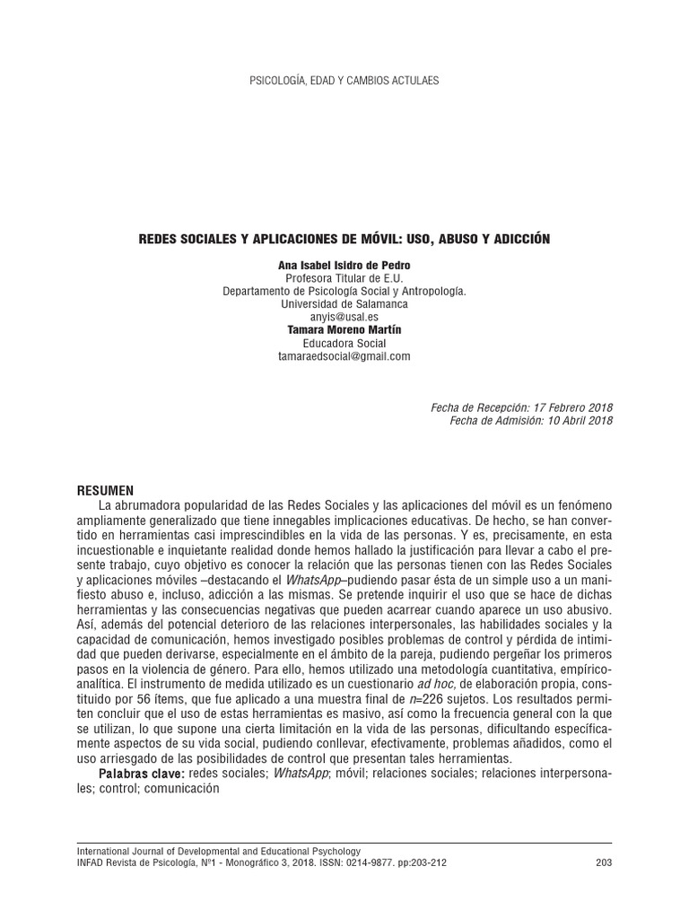 Nomofobia y redes sociales en Salamanca | PDF | Ciencias del ...
