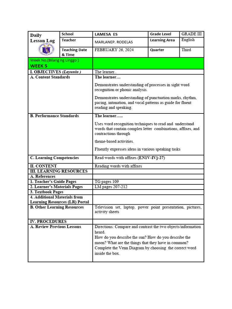 Affix Learning Plan for Grade 3 | PDF | Word | Learning