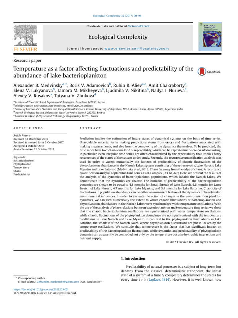 Bacterioplancton Influido Por Temperatura - Medvinsky Et Al 2017 | PDF ...