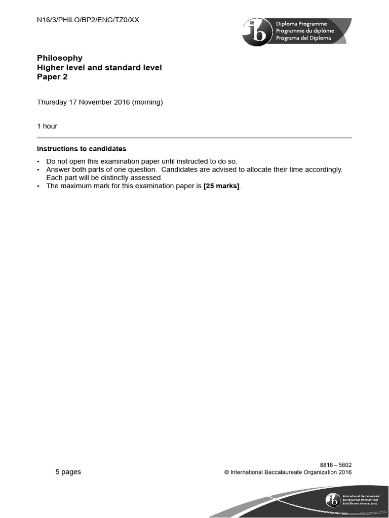 HL Paper 2 2016 | PDF | René Descartes | Laozi