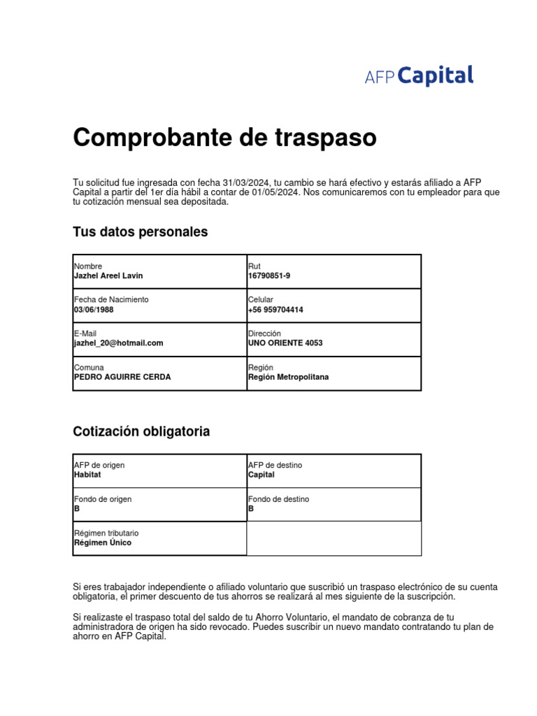 Comprobante Afp Capital | PDF