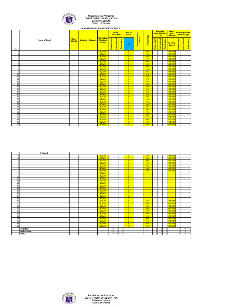 PHIL IRI Form With Basic Formula | PDF | Philippines | Public ...