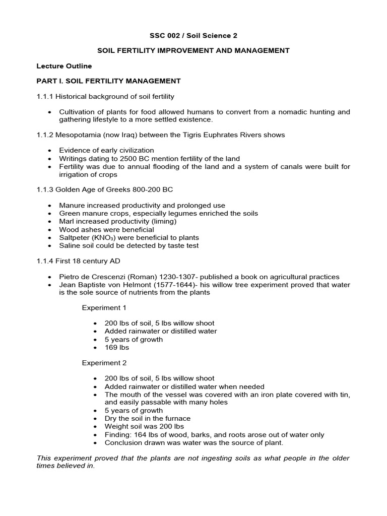 1 Soil Science 2 Lecture Handouts | PDF | Plant Nutrition | Soil