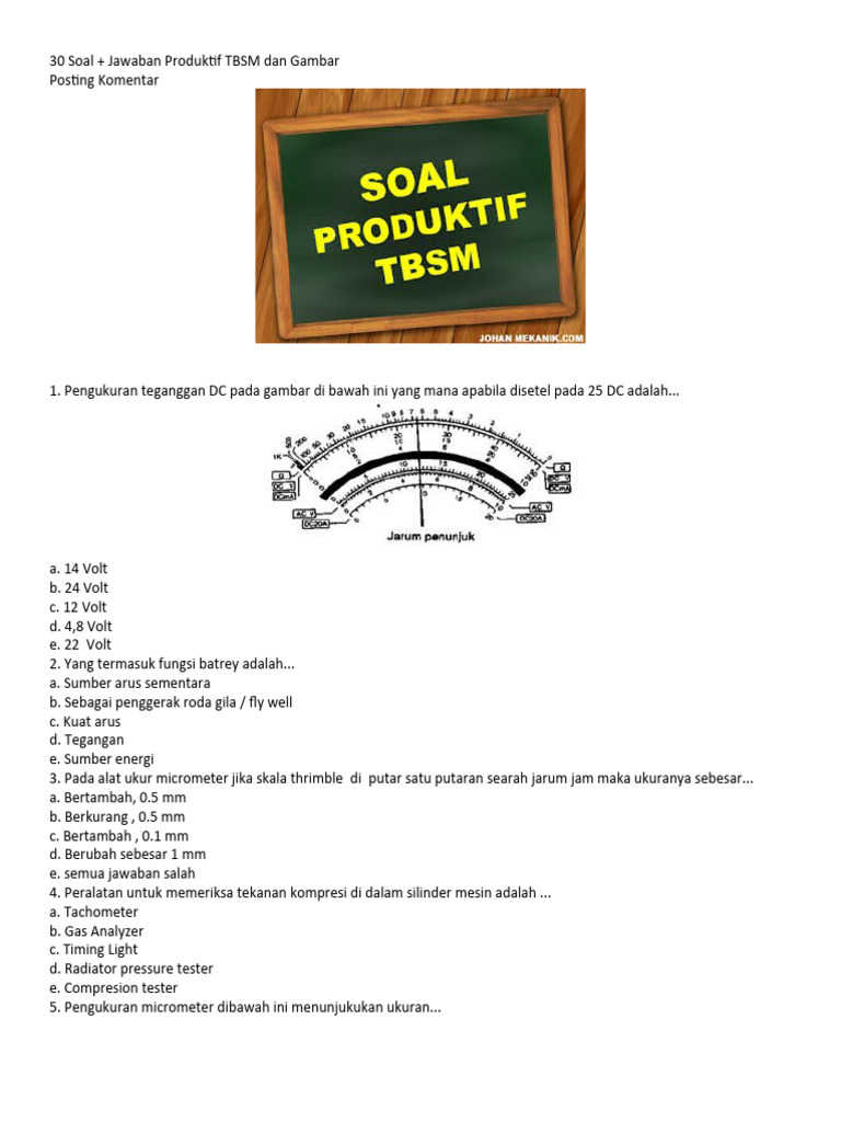30 Soal + Jawaban Produktif TBSM Dan Gambar | PDF