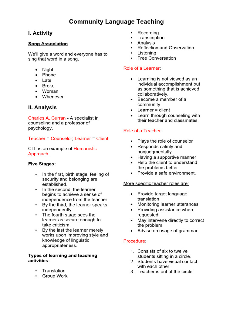Community Language Teaching (FACT SHEET) | PDF | Learning | Language ...