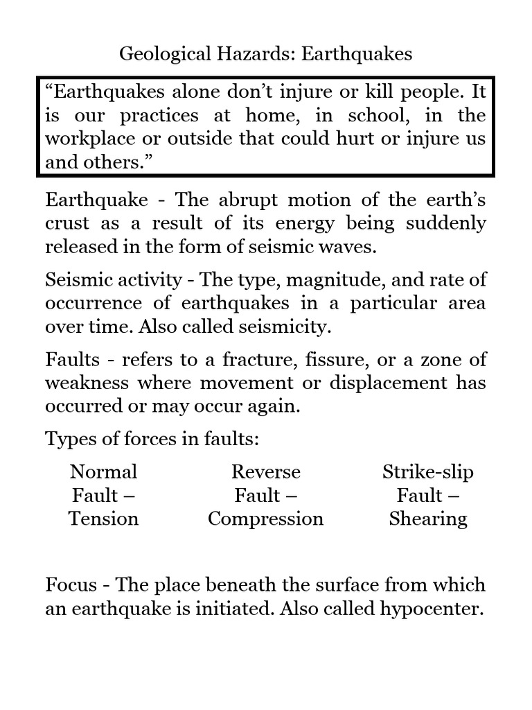 Geological Hazards Earthquake | PDF | Earthquakes | Fault (Geology)