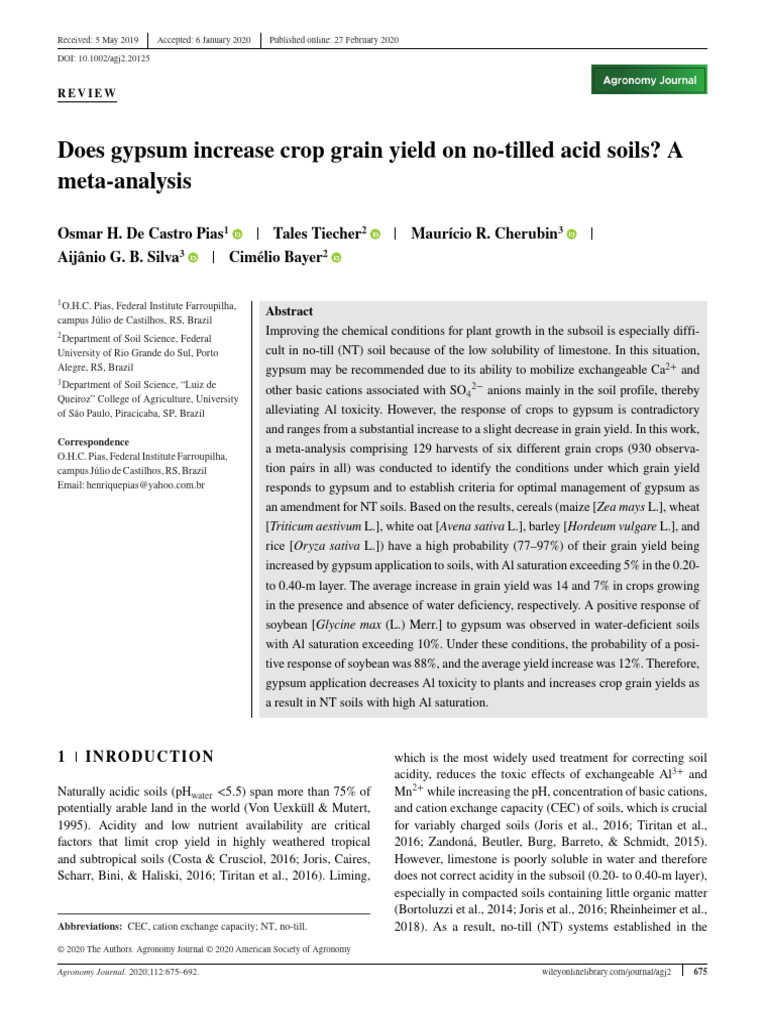 Does Gypsum Increase Crop Grain Yield On No‐ Tilled Acid Soils? A Meta ...