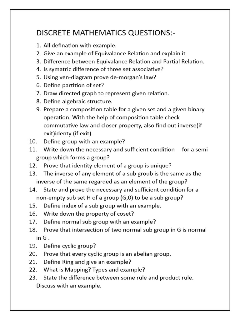Math Questions | PDF | Group (Mathematics) | Mathematics