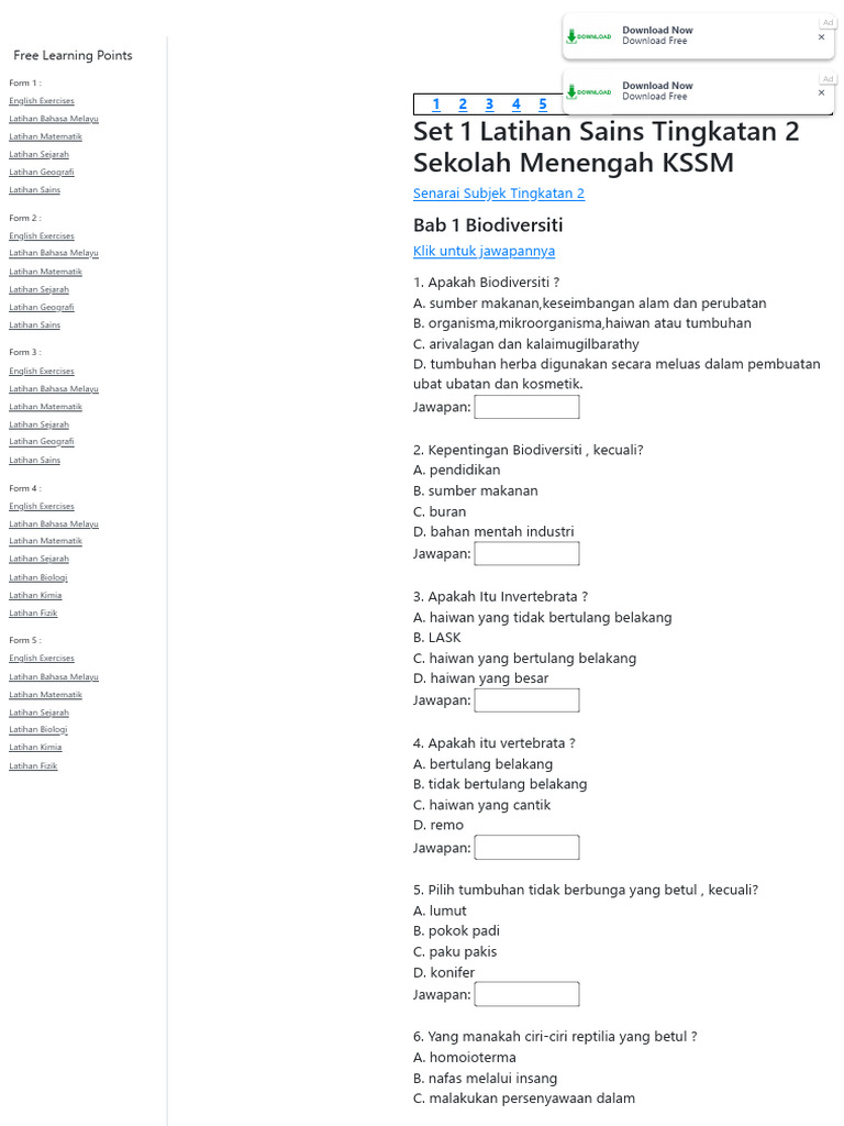 Latihan Sains Tingkatan 2 Sekolah Menengah Kssm Freelearningpoints Pdf
