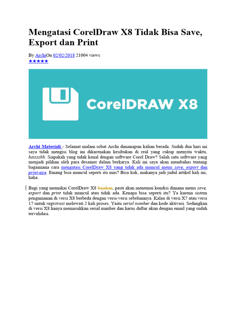 Mengatasi CorelDraw X8 Tidak Bisa Save | PDF