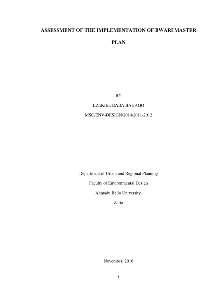 Assessment of The Implementation of Bwari Master Plan | PDF ...