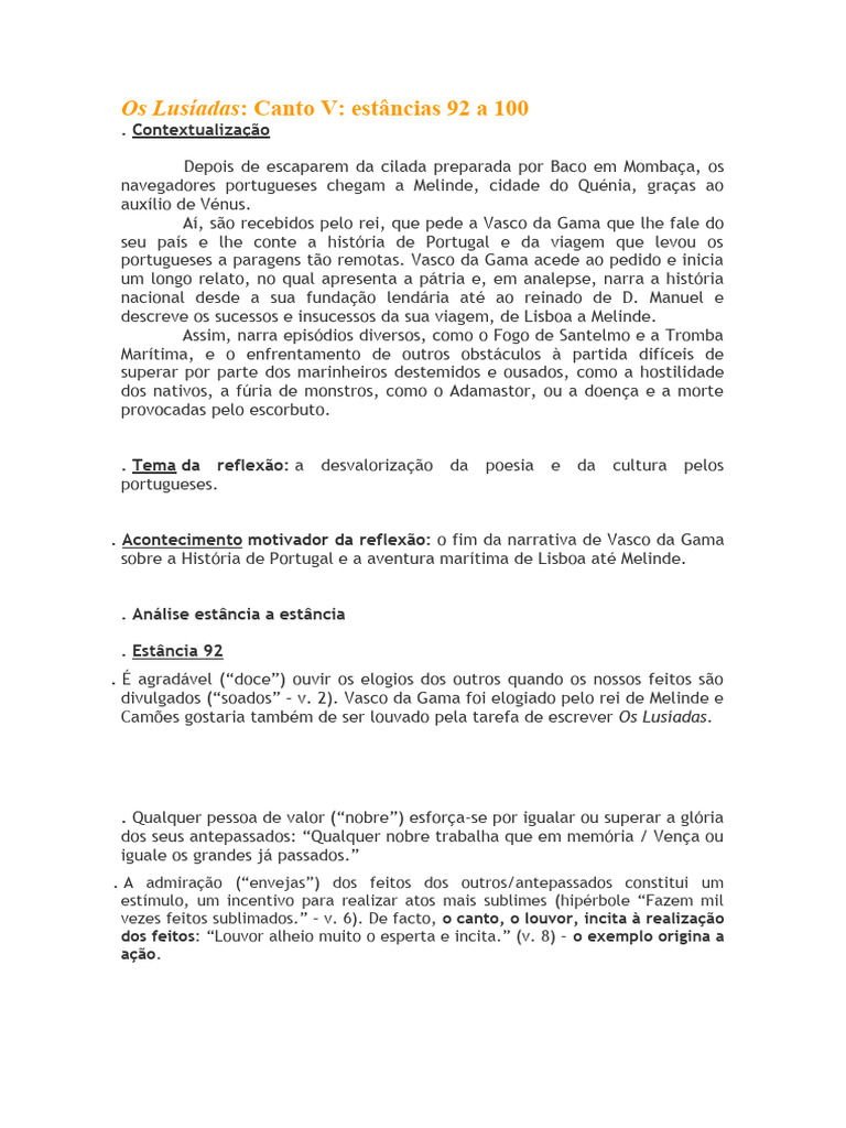 Análise do Canto V de Os Lusíadas | PDF | Herói