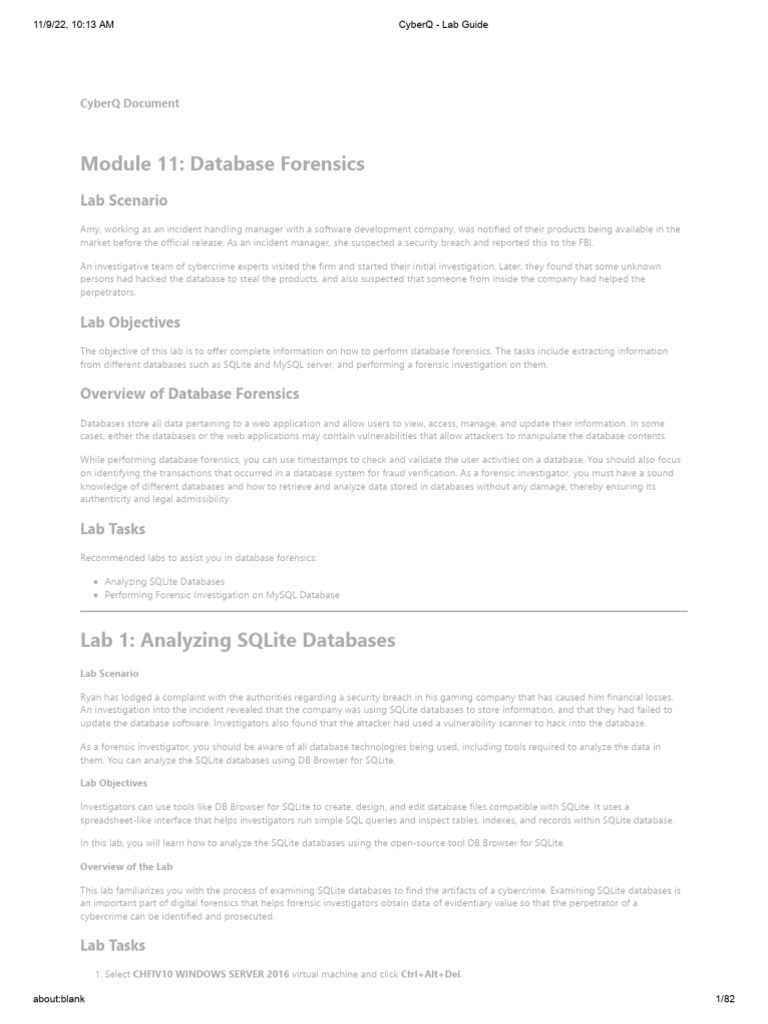 Manual - Lab - Databases Forensics | PDF | Databases | Security Manual - Lab - Databases Forensics | PDF | Databases | Security
