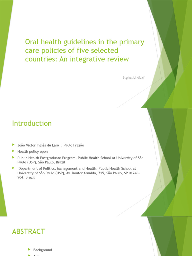 Oral Health Guidelines in The Primary Care Policies | PDF | Health Care ...
