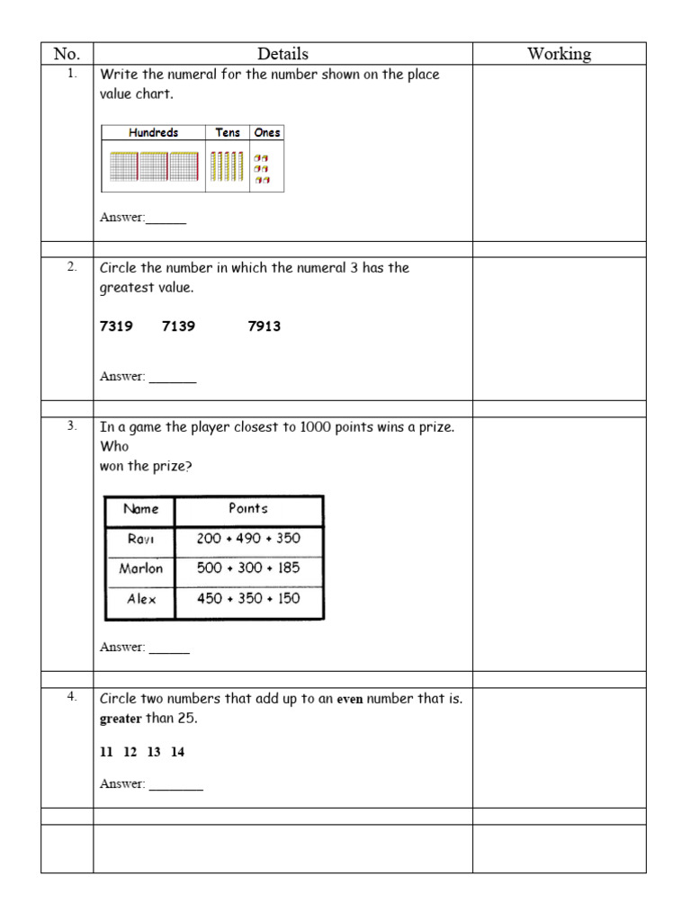 STD 3 Maths Test 2011 | PDF | Length