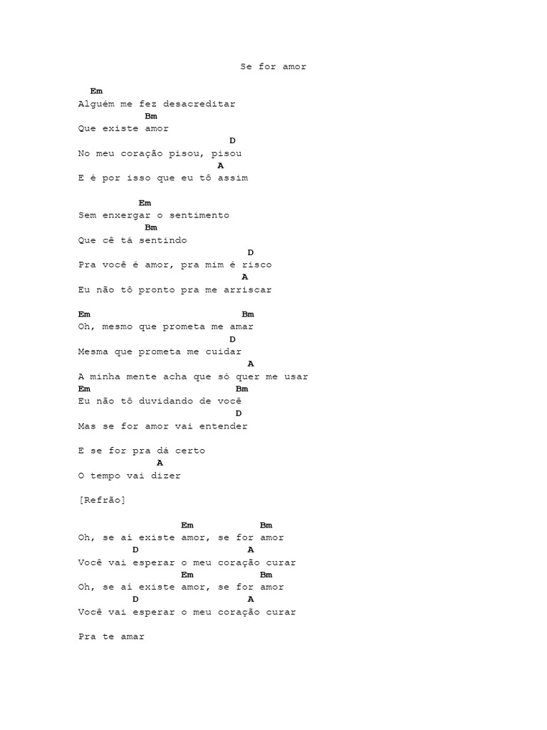 Se For Amor Cifra Simplificada Cavaquinho | PDF