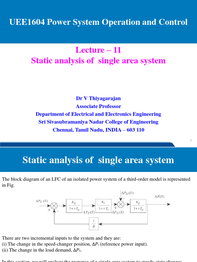 Static Analysis of Single Area Power System | PDF | Applied Mathematics | Electrical Engineering