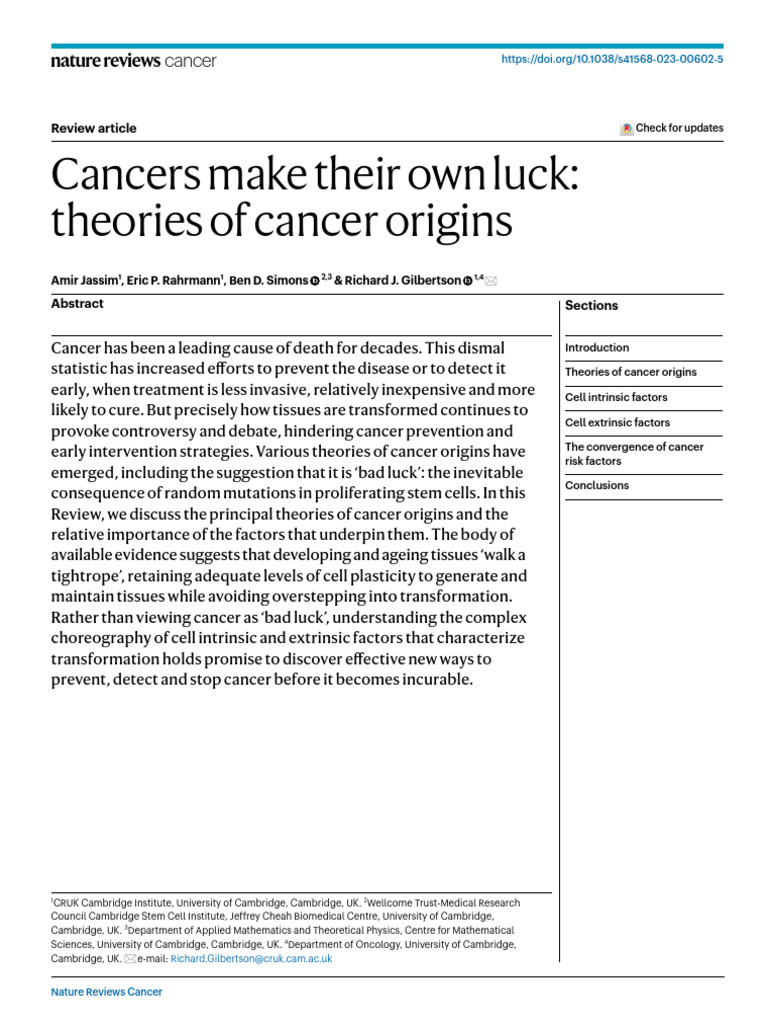 Cancers Make Their Own Luck - Theories of Cancer Origins | PDF | Cancer ...