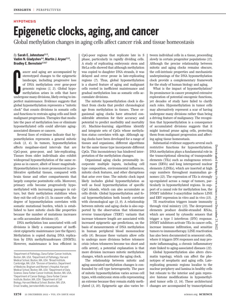 Epigenetic Clocks Aging and Cancer | PDF | Dna Methylation | Neoplasms