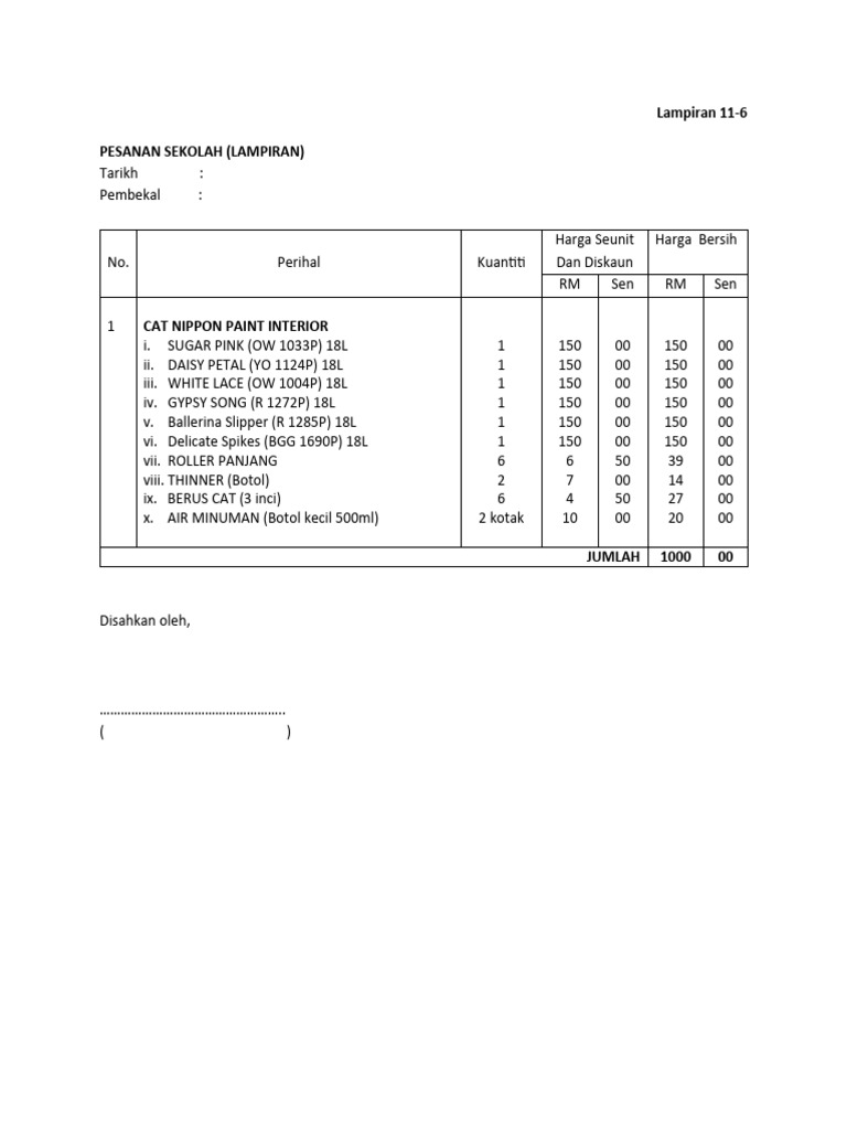 Nota Minta Dan Pesanan Sekolah Kosong | PDF