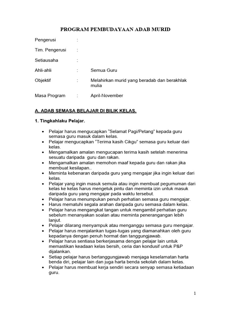 Program Pembudayaan Adab Murid | PDF