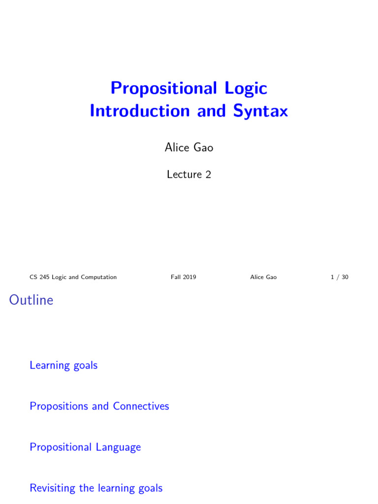 Propositional Logic: Syntax and Goals | PDF | If And Only If | Logic