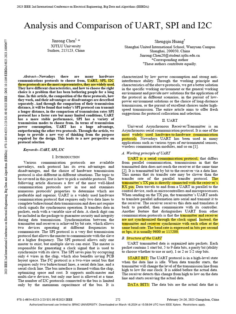 Analysis and Comparison of UART SPI and I2C | PDF | Computer Data | Information And ...