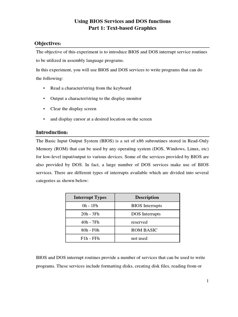 9.... Lab Manual For DOS BIOS Interrupt | PDF | Bios | Input/Output