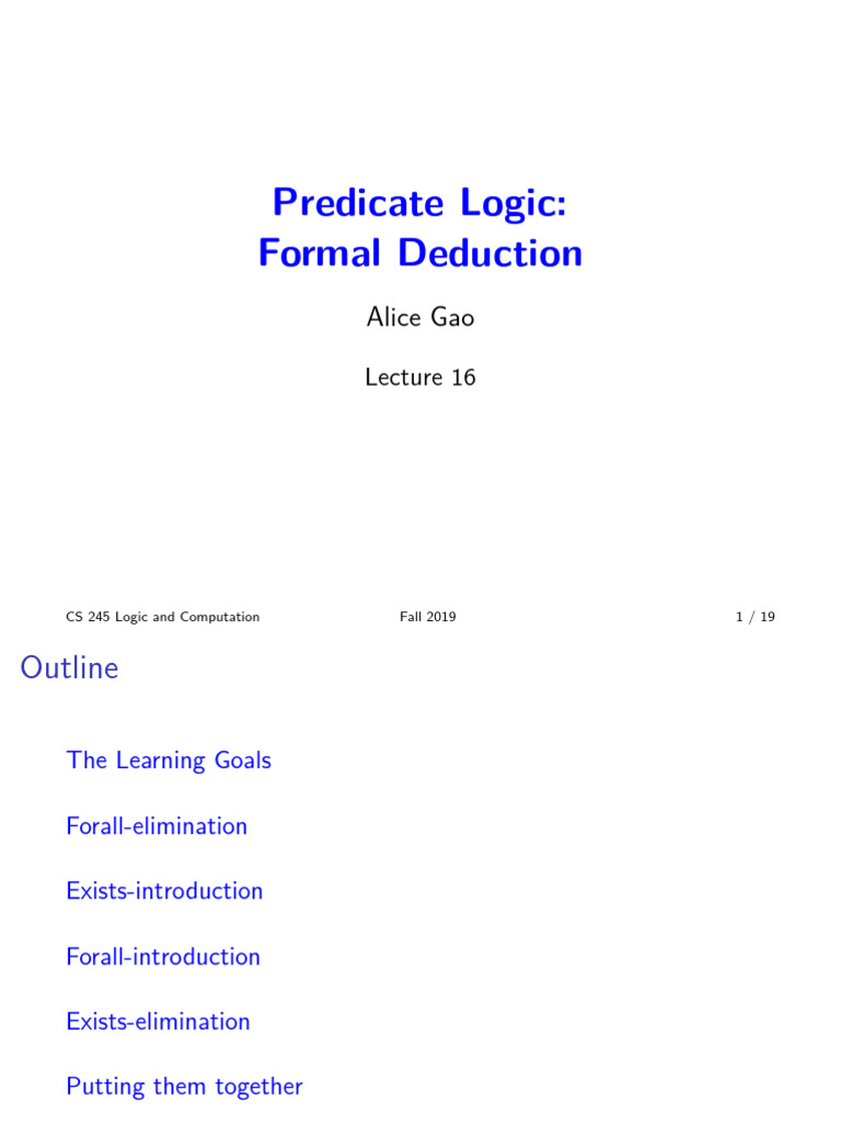 Lec16 Pred Formal Deduction Nosol | PDF | Logic | Deductive Reasoning