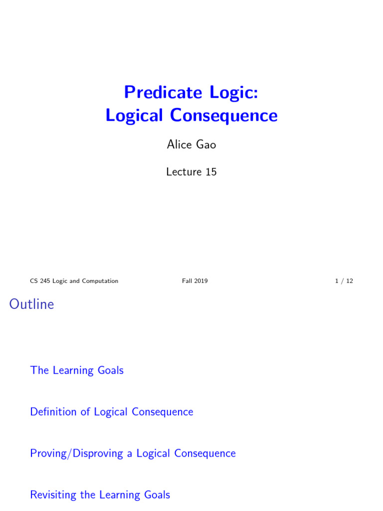 Lec15 Pred Logical Consequence Sol | PDF | Mathematical Proof | Metalogic