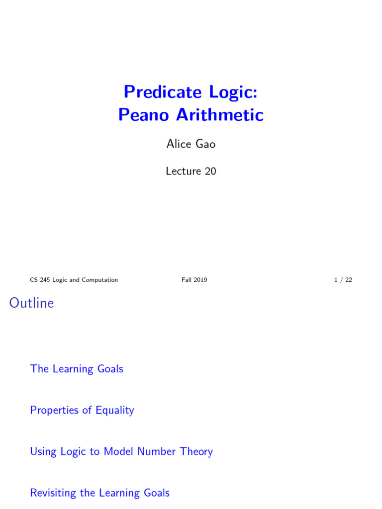 Lec20 Peano Arithmetic Nosol | PDF | Mathematical Logic | First Order Logic
