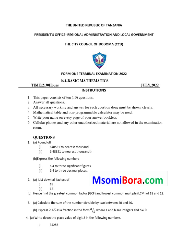 Basic Maths Form One Terminalpdf | PDF | Numbers | Significant Figures