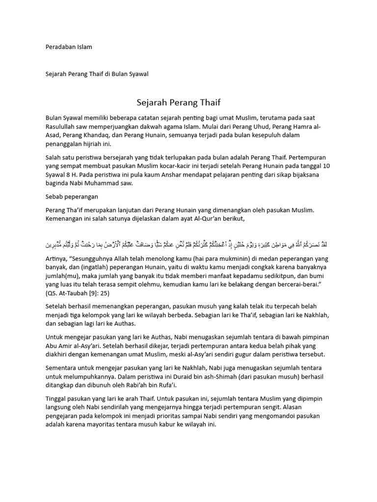 Sejarah Perang Thaif dan Pembagian Ghanimah | PDF