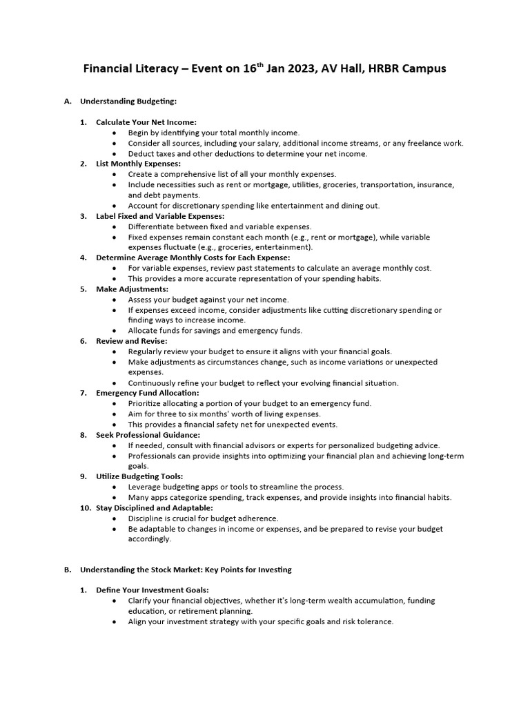 Financial Literacy - Event Notes | PDF | Bonds (Finance) | Investment Fund
