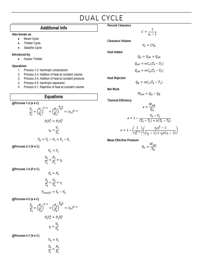Combustion Dual Cycle Reviewer | PDF | Chemical Engineering | Engine ...