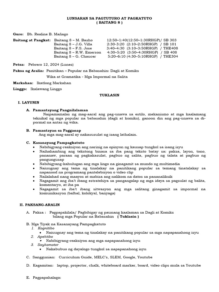 Manago Q3 Linggo 2 Dagli at Komiks | PDF