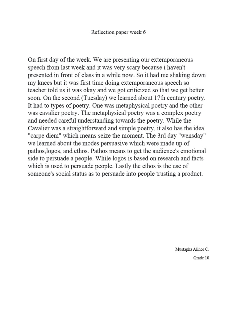 Reflection Paper Week 6 | PDF