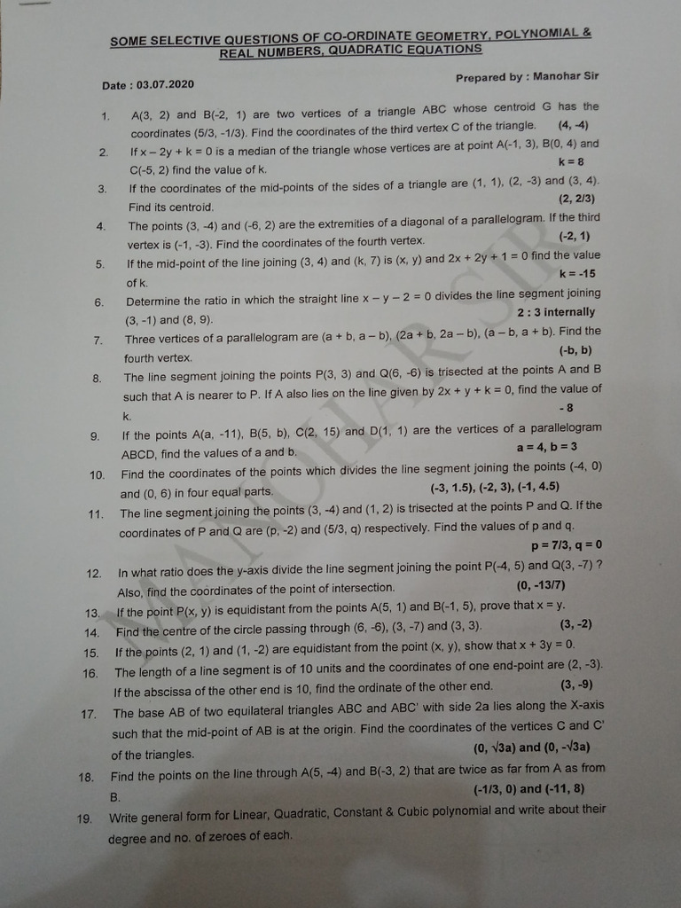 Selective Question of Ch. 1,2,3,4 | PDF | Triangle | Classical Geometry