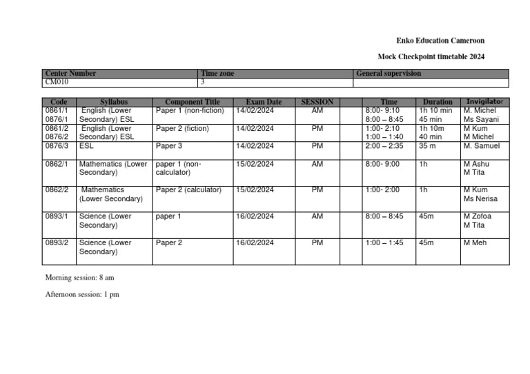 Mock Checkpoint Time Table ELGIS | PDF