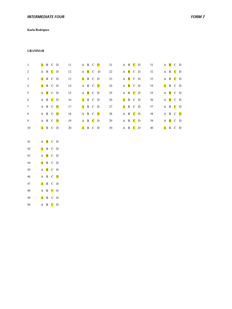 Intermediate 4 Form 7 ANSWER SHEET | PDF | Paleontology