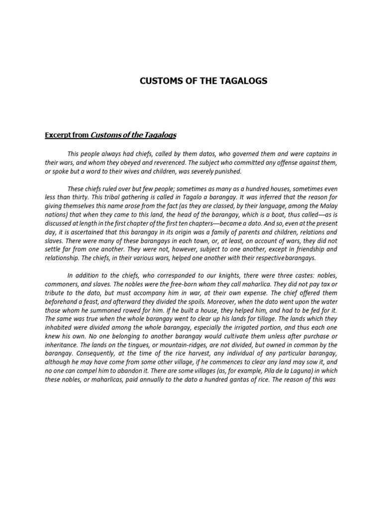 Tagalog Social Structure & Customs | PDF