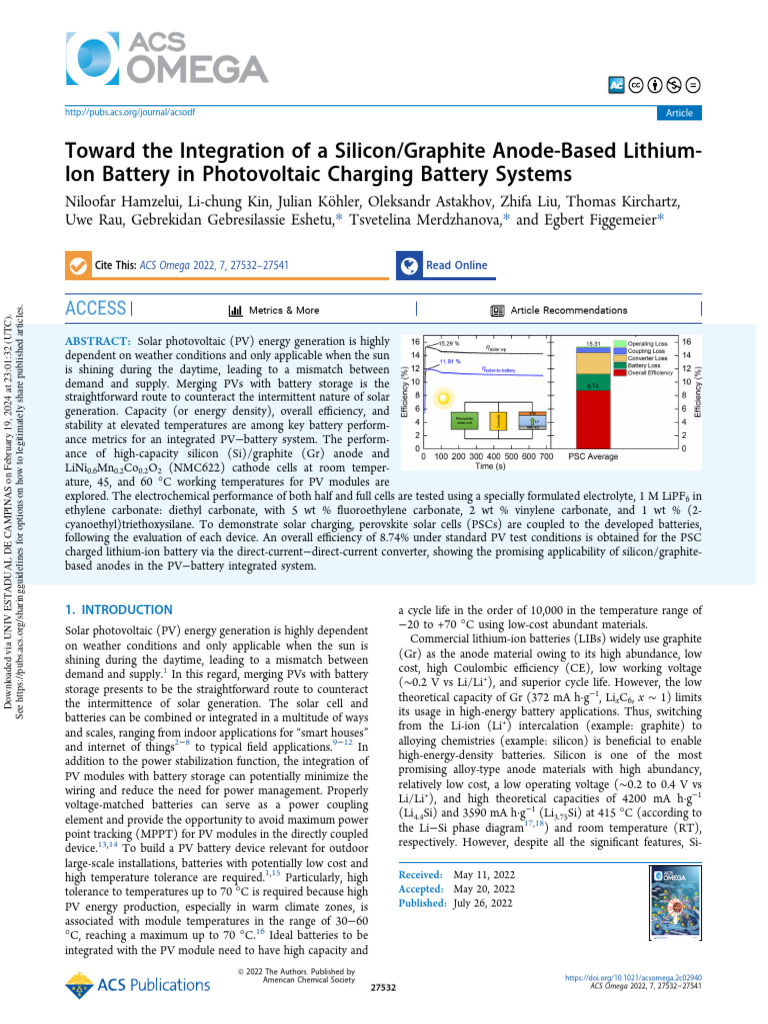 2022 ARTICLE, Toward The Integration of A Silicon Graphite Anode-Based ...