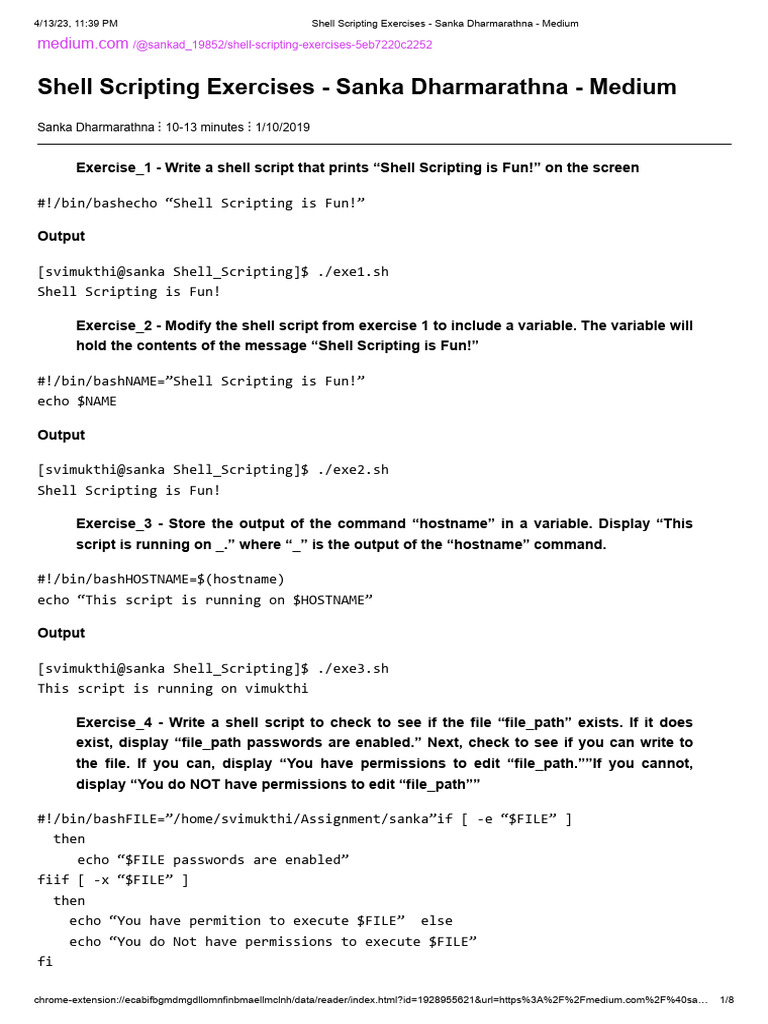 Shell Scripting Exercises - Sanka Dharmarathna - Medium - Reader View | PDF | Computing | Software