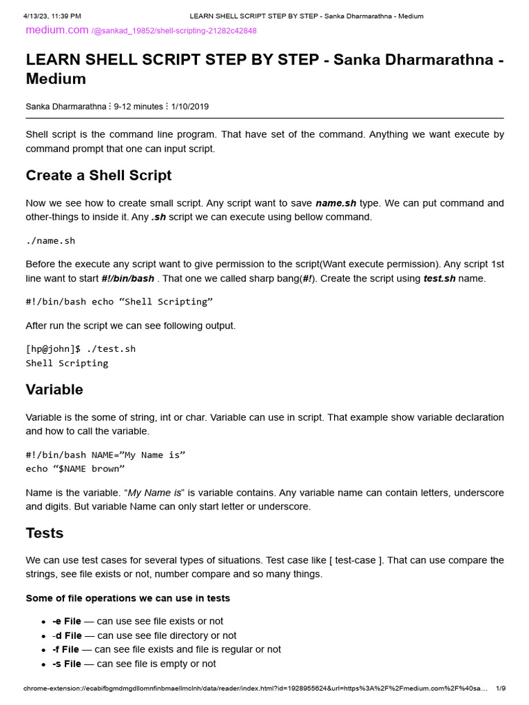 LEARN SHELL SCRIPT STEP BY STEP - Sanka Dharmarathna - Medium - Reader View | PDF | Software Bug ...
