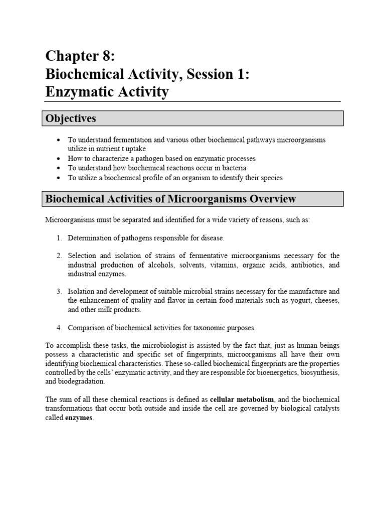 Chapter 8 Biochemical Activity, Session 1 | PDF | Hydrolysis | Fermentation