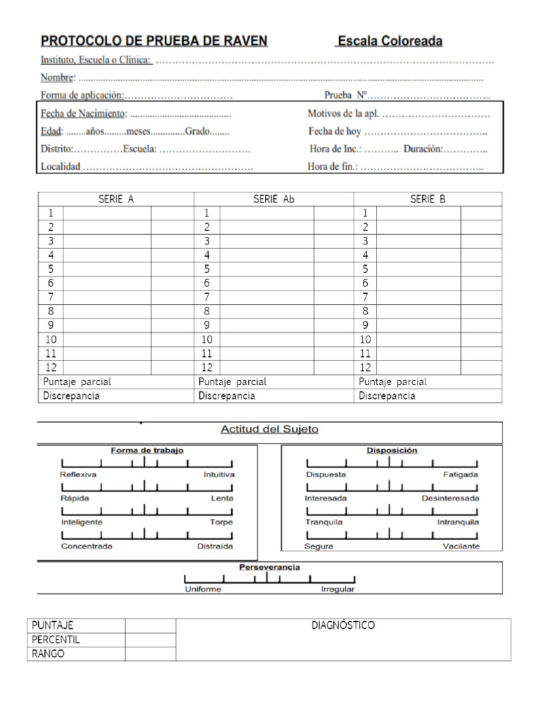 Protocolo de Prueba Raven Infantil - TOAZ - Info | PDF