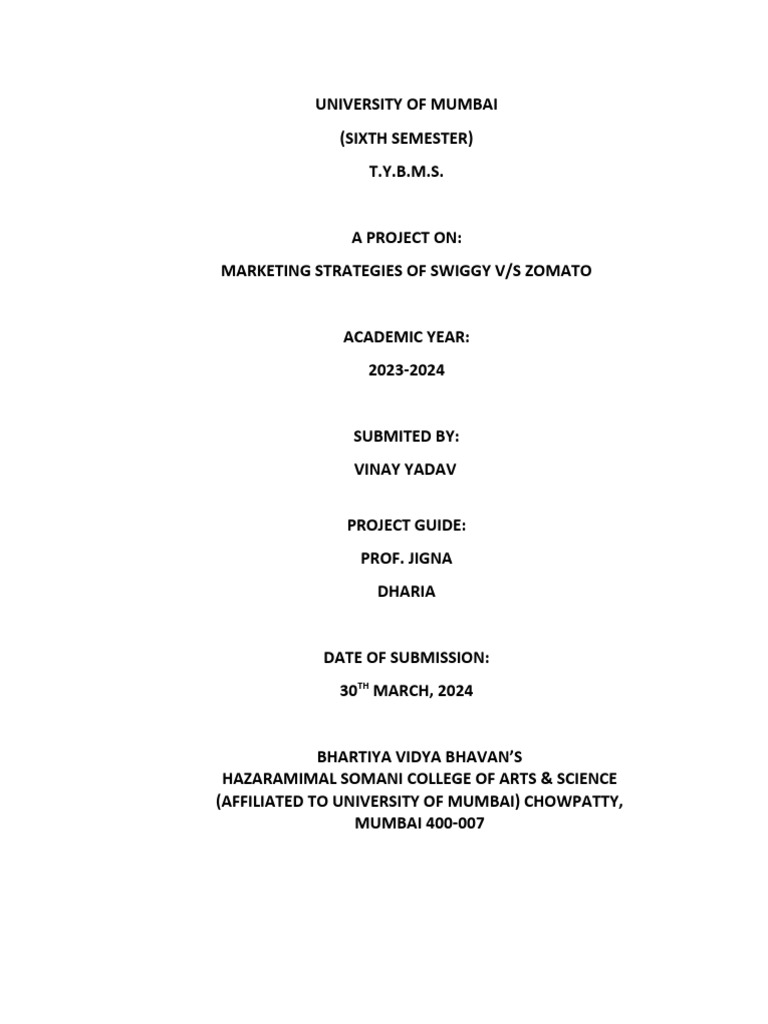 Comparative Study Between Swiggy and Zomato | PDF | Advertising | Market Segmentation