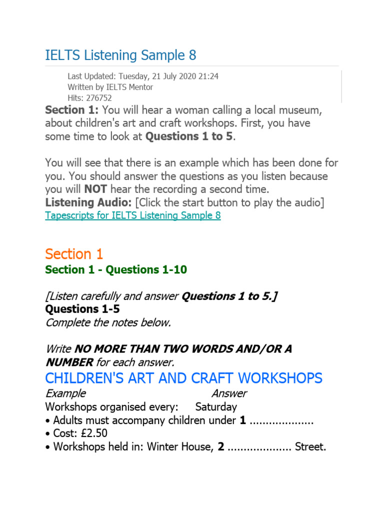 IELTS Listening Sample 8 | PDF